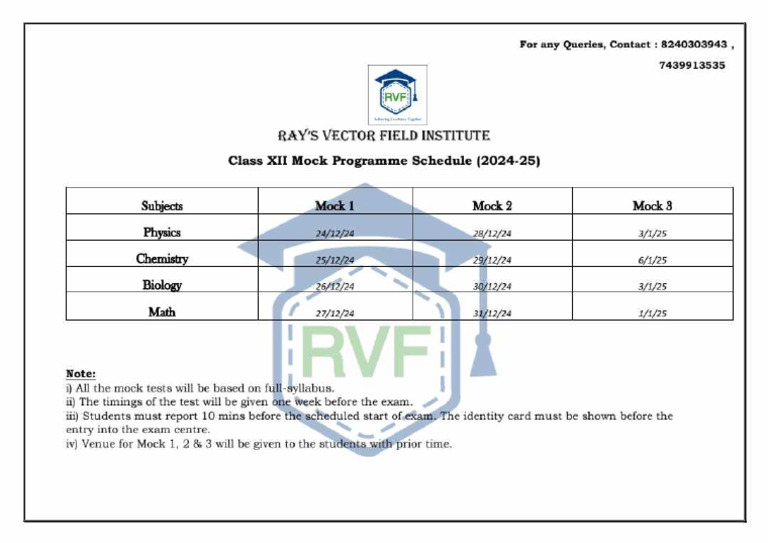 Class XII Mock Schedule 24-25 | PDF