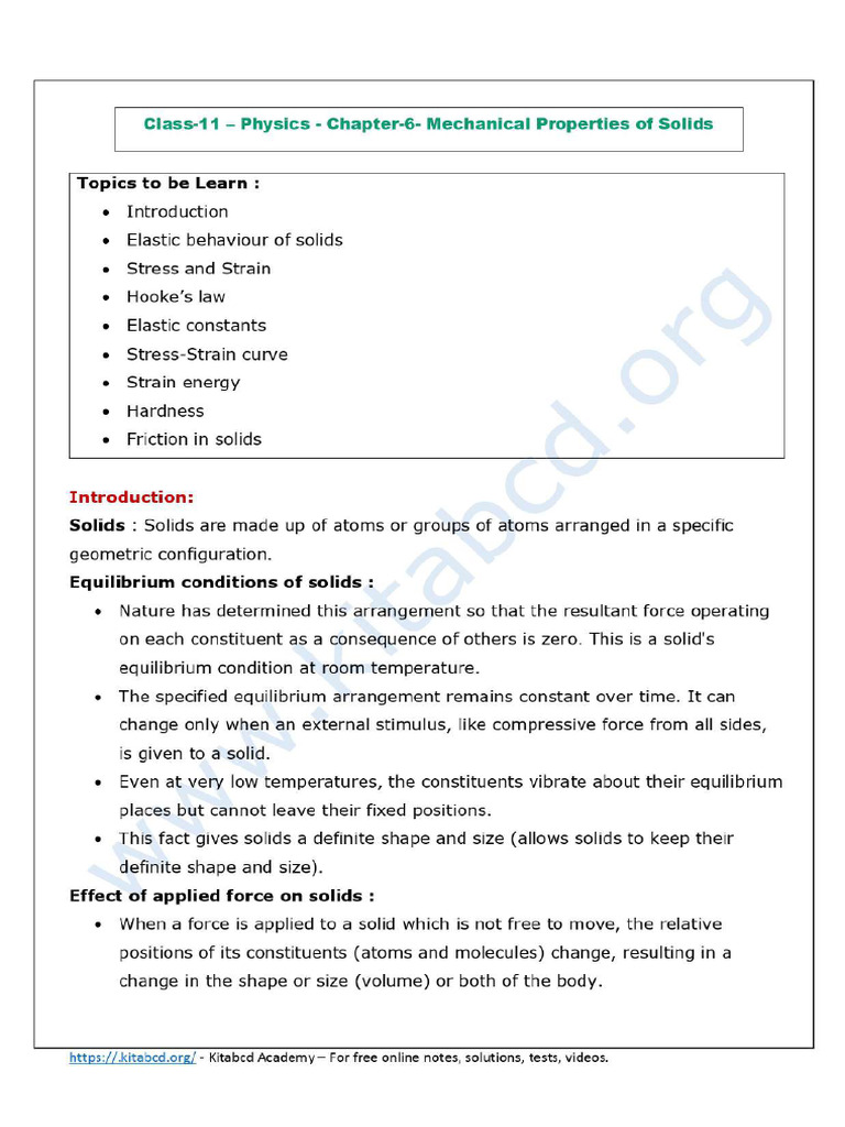 Ch6 Class 11 Phy Notes | PDF | Young's Modulus | Elasticity (Physics)