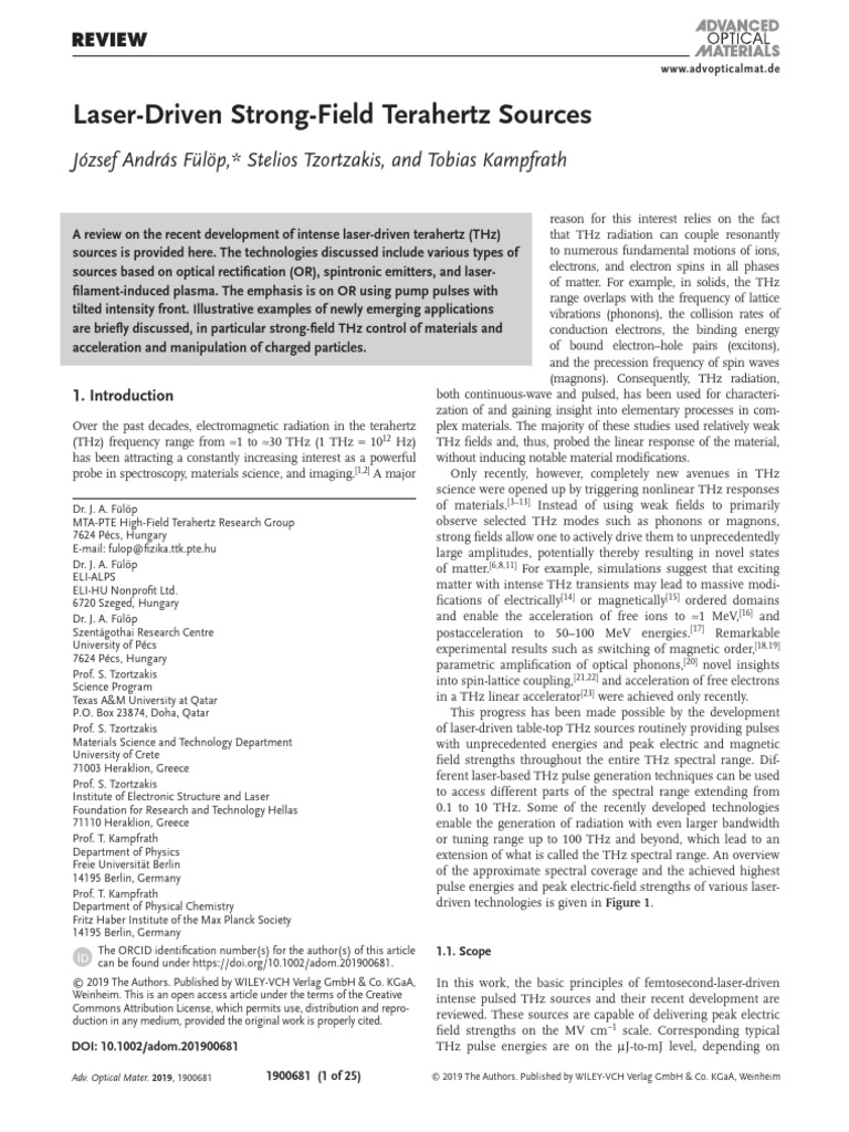 2020 Joszef Laser-Driven Strong-Field Terahertz Sources | PDF ...