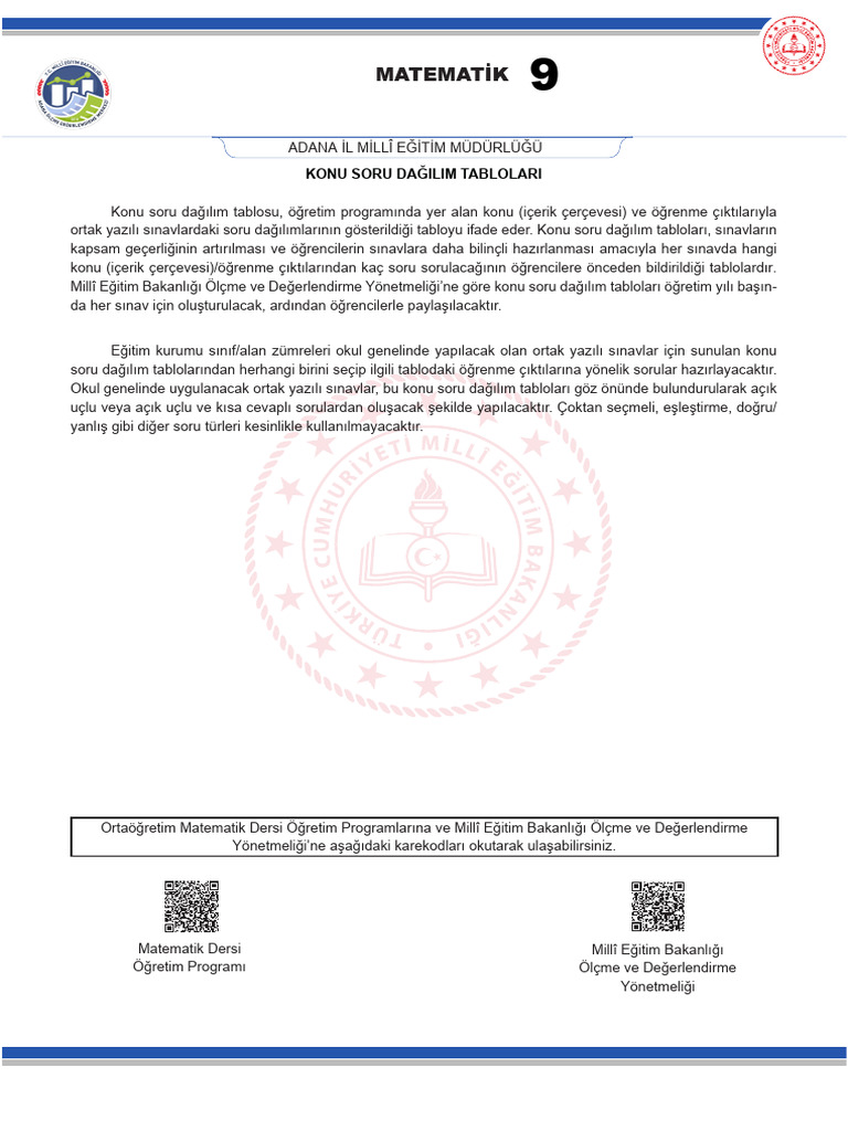 Matematik 9101112 2024 2025 Adana | PDF