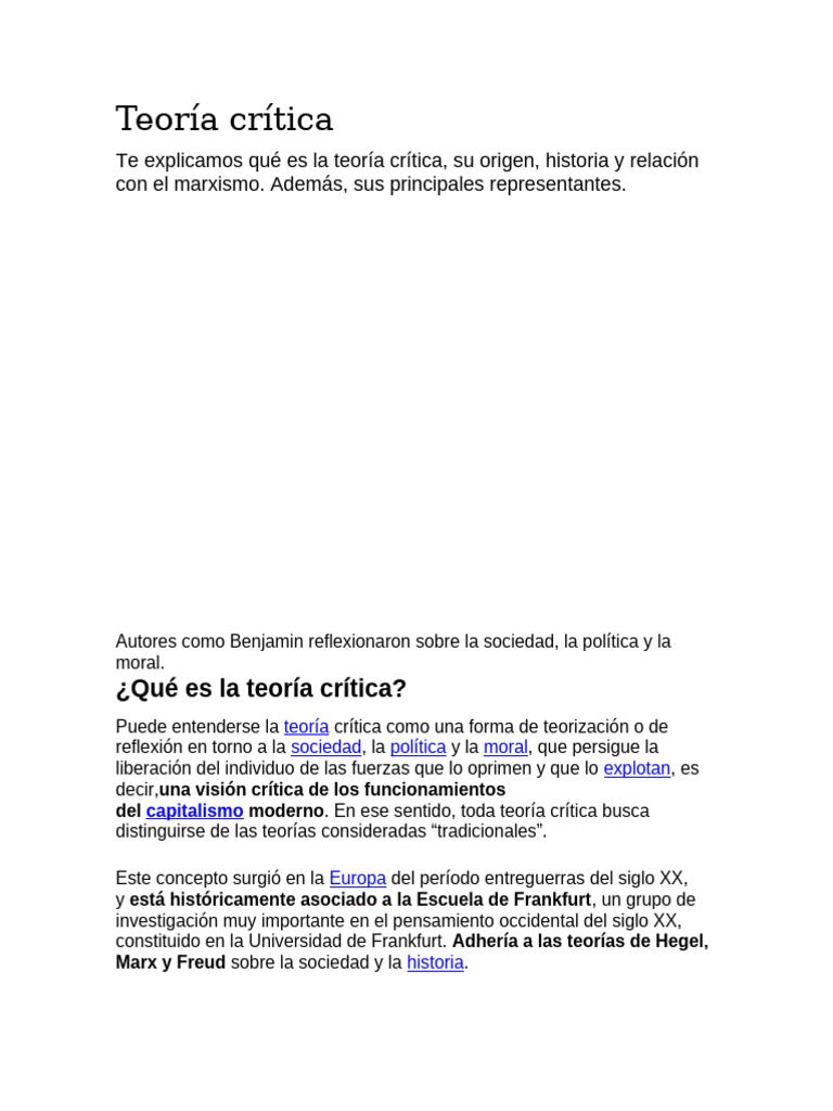 Teoría Crítica | PDF | La teoría crítica | Escuela de Frankfurt