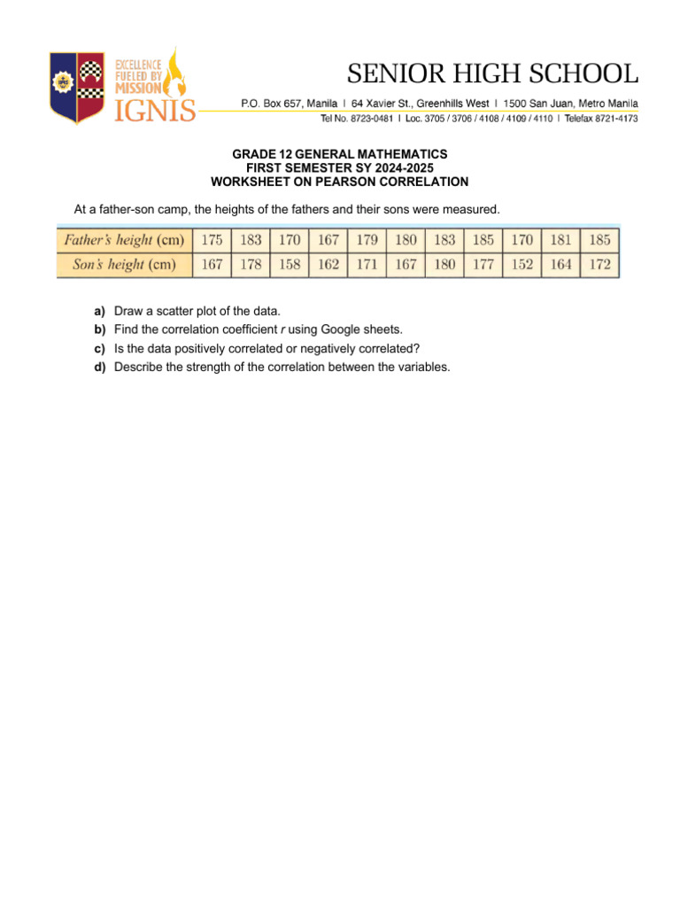 12 GMAT 2425 Worksheet On Pearson Correlation | PDF