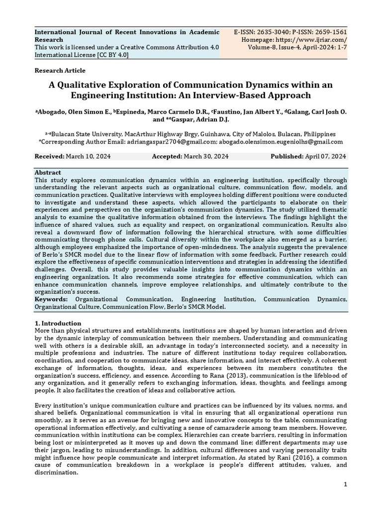 A Qualitative Exploration of Communication Dynamics Within An ...
