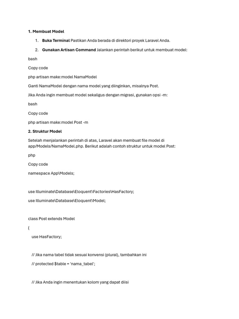 Tutorial Laravel 3 - Membuat Model | PDF Tutorial Laravel 3 - Membuat Model | PDF