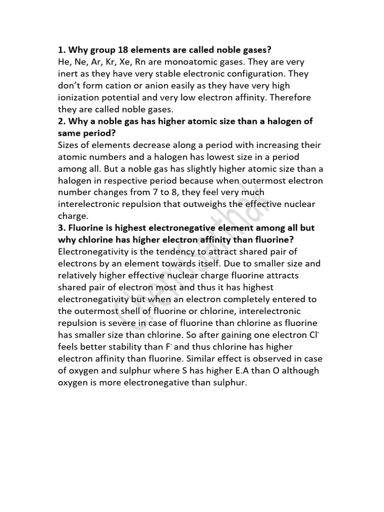 Periodic Table Questions | PDF