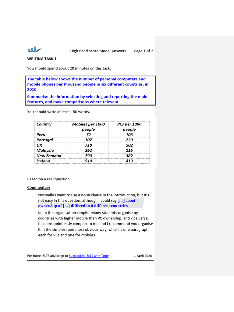 PC and Mobile Ownership SAMPLE Model Answer | PDF | Linguistics