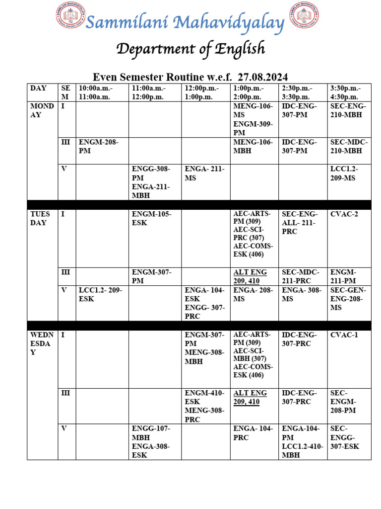 Routine Draft Odd Sem PDF | PDF