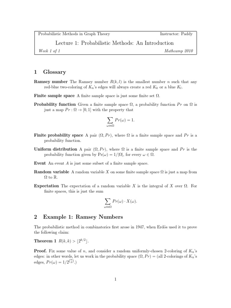 lecture1_ramsey_prob | PDF | Probability Theory | Probability Distribution