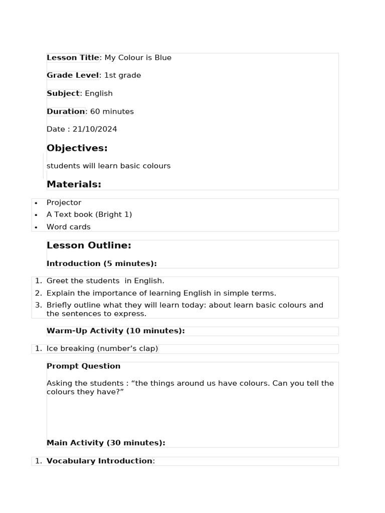 lesson plan grade 1 21 Oktober 2024 | PDF