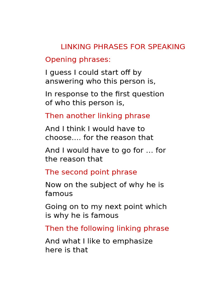 Effective Linking Phrases for Speaking | PDF | Question | Reason