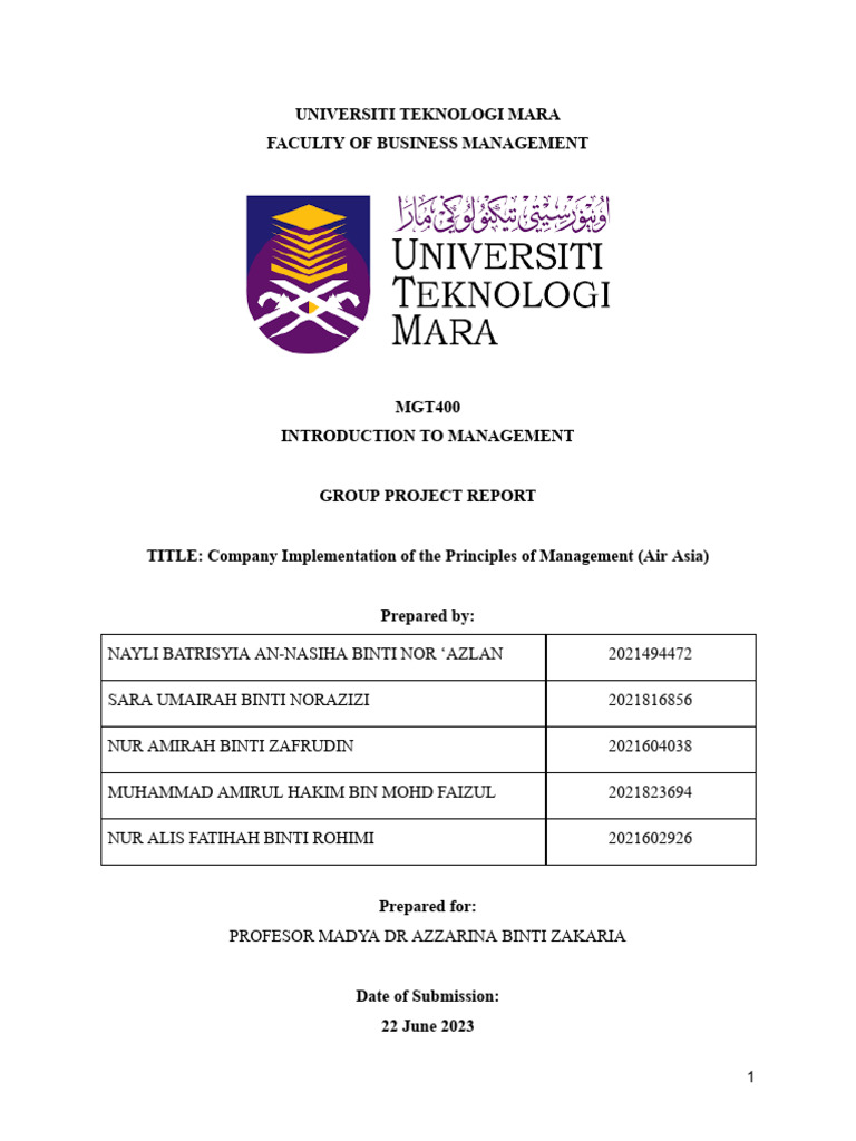 MGT400 Introduction To Management Group Assignment 1 | PDF | Leadership ...