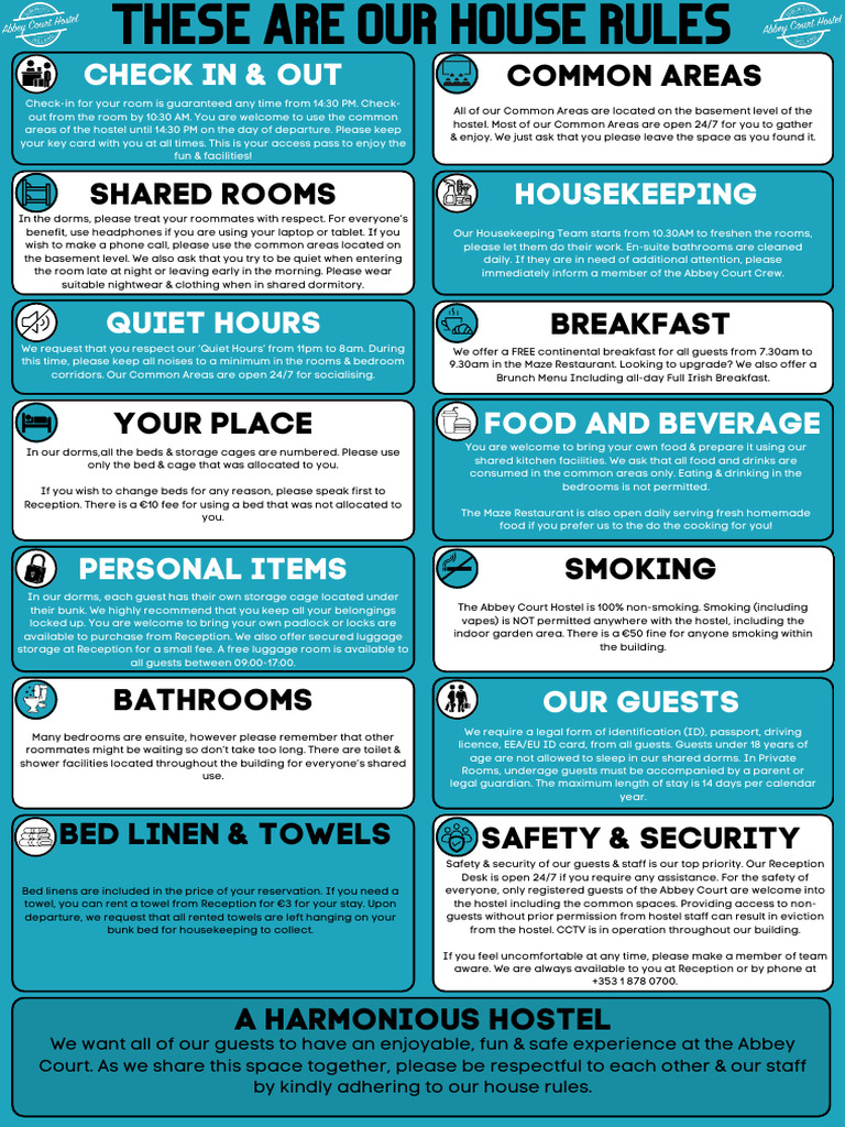 Abbey Court Hostel House Rules | PDF | Dormitory | Hostel