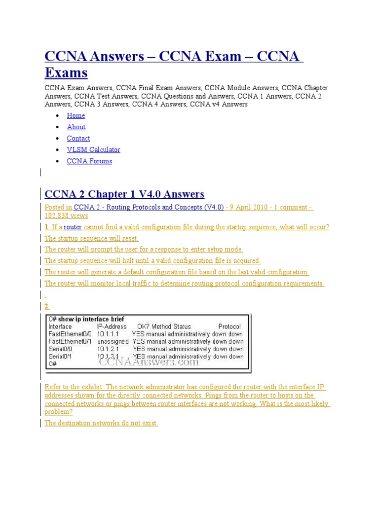 CCNA Answers Chapter 1 | PDF | Cisco Certifications | Router (Computing)