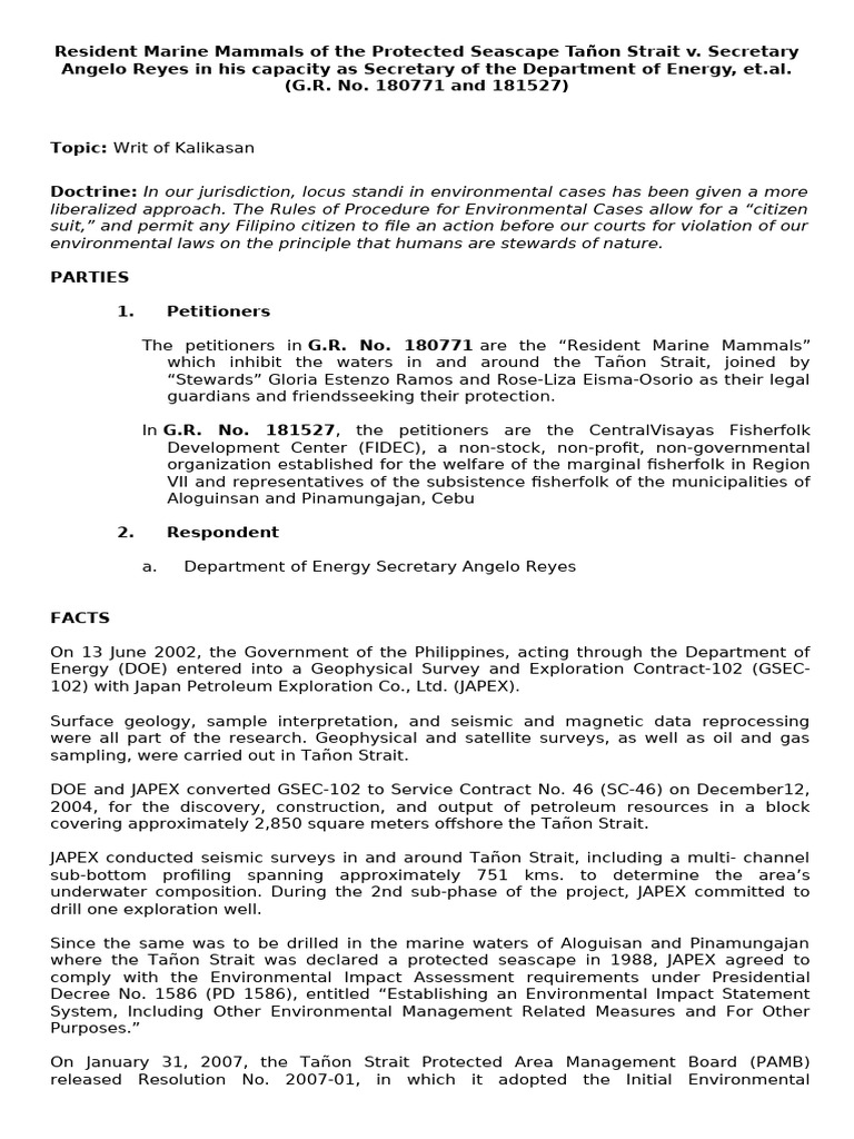 Resident Marine Mammals Case Digest | PDF | Standing (Law) | Mootness