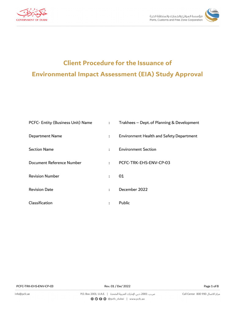 PCFC-TRK-EHS-ENV-CP-03, Issuance of Environmental Impact Assessment (EIA) Study Approval | PDF
