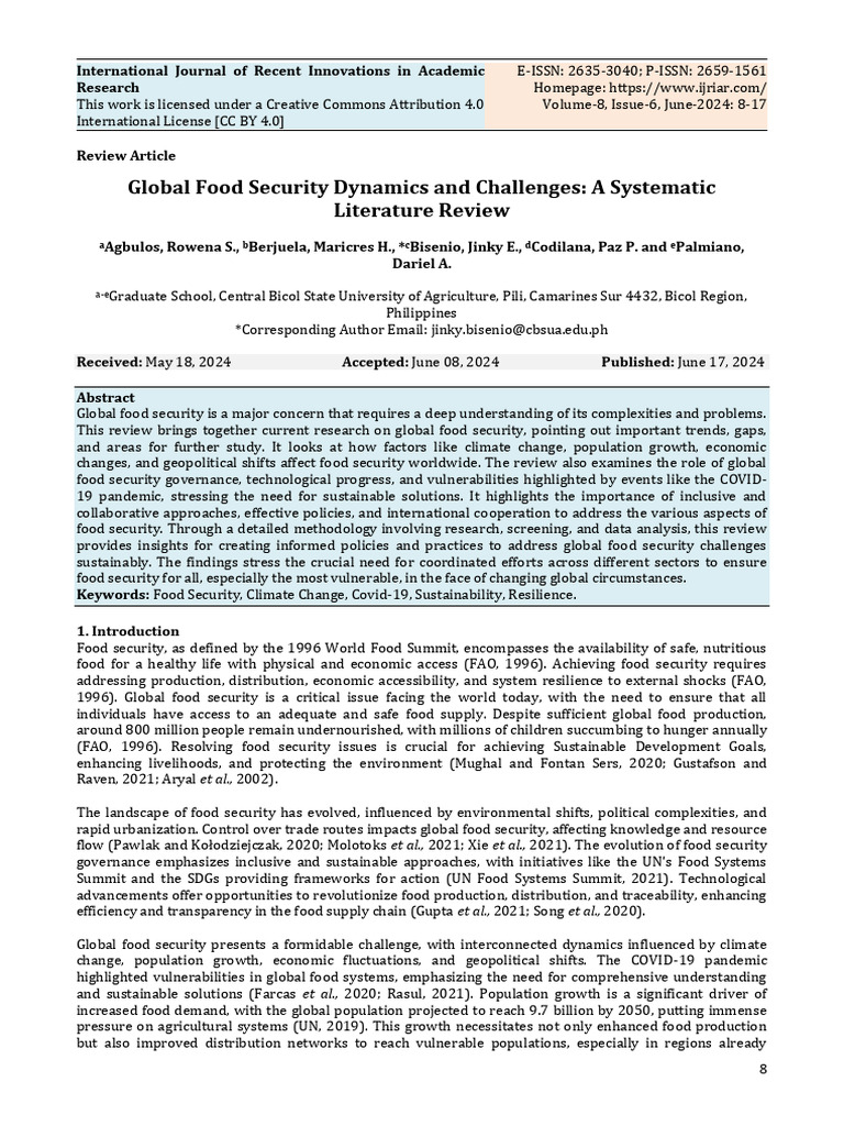 Global Food Security Dynamics and Challenges: A Systematic Literature ...
