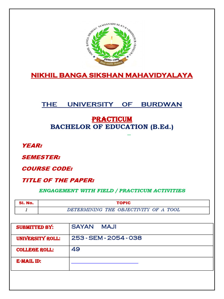 C IX 1 2 9 PracticumObjectivity of A Tool, Sayan Maji, College Roll | PDF