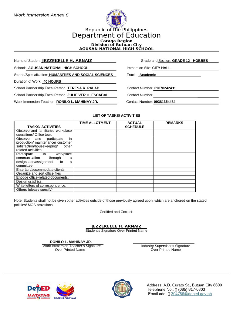 WORK-IMMERSION-ANNEX-C | PDF