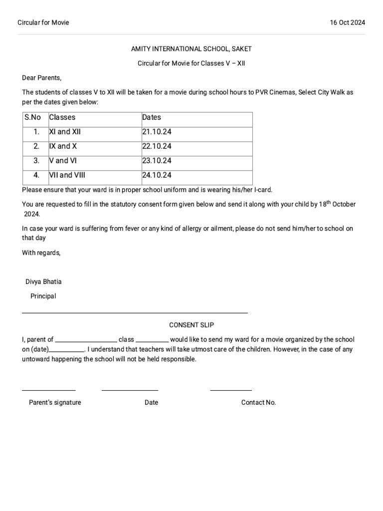 Concent For Movie | PDF