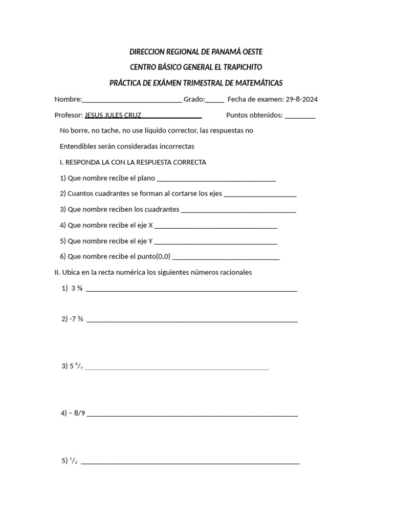 PRACTICA EXAMEN MATEMATICAS | PDF | Matemáticas | Matemática Elemental