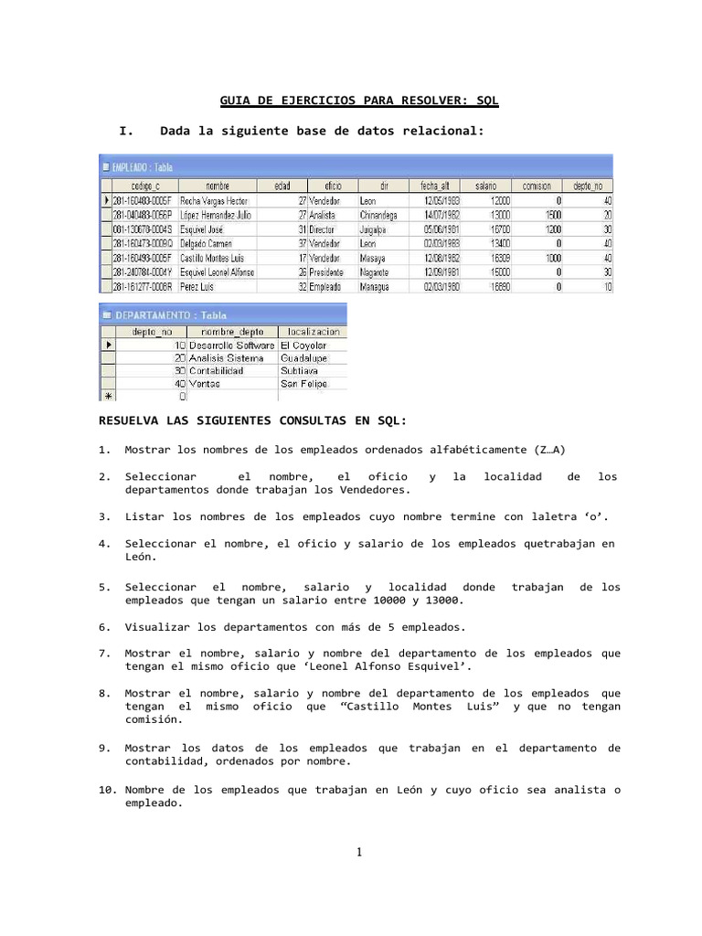 Ejercicios SQL para Consultas y Modificaciones | PDF