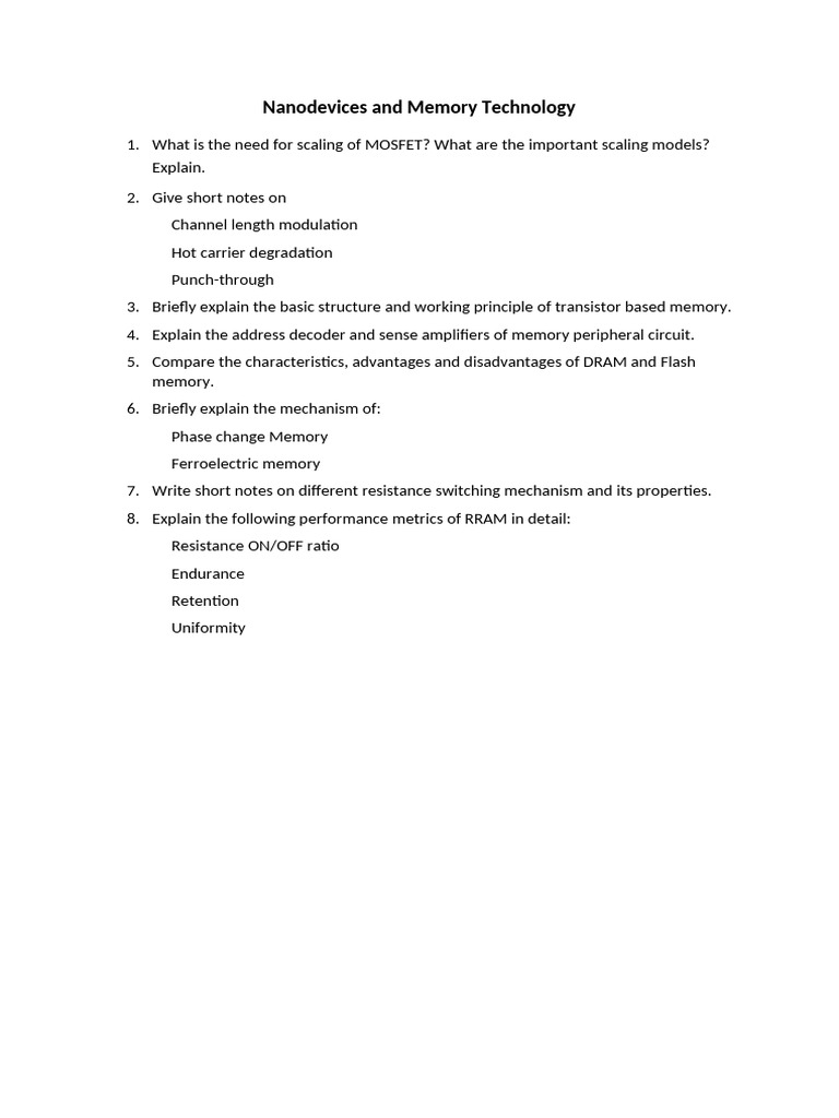 Nanodevices Memory Question | PDF