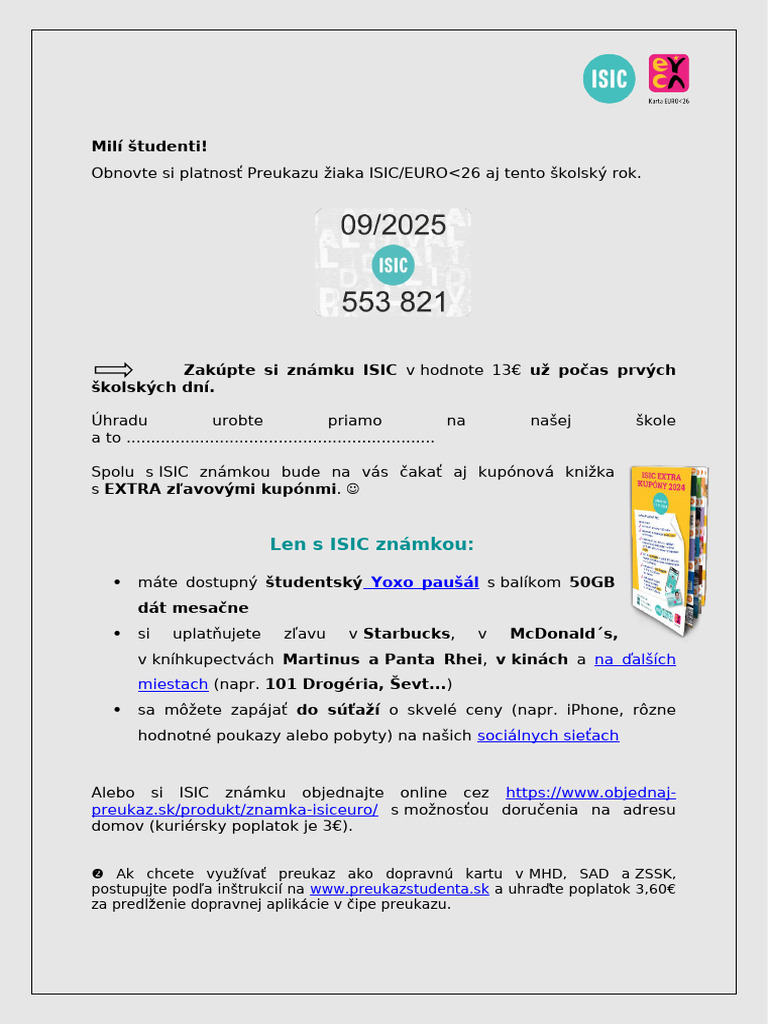 ISIC Známka Na Zľavy | PDF