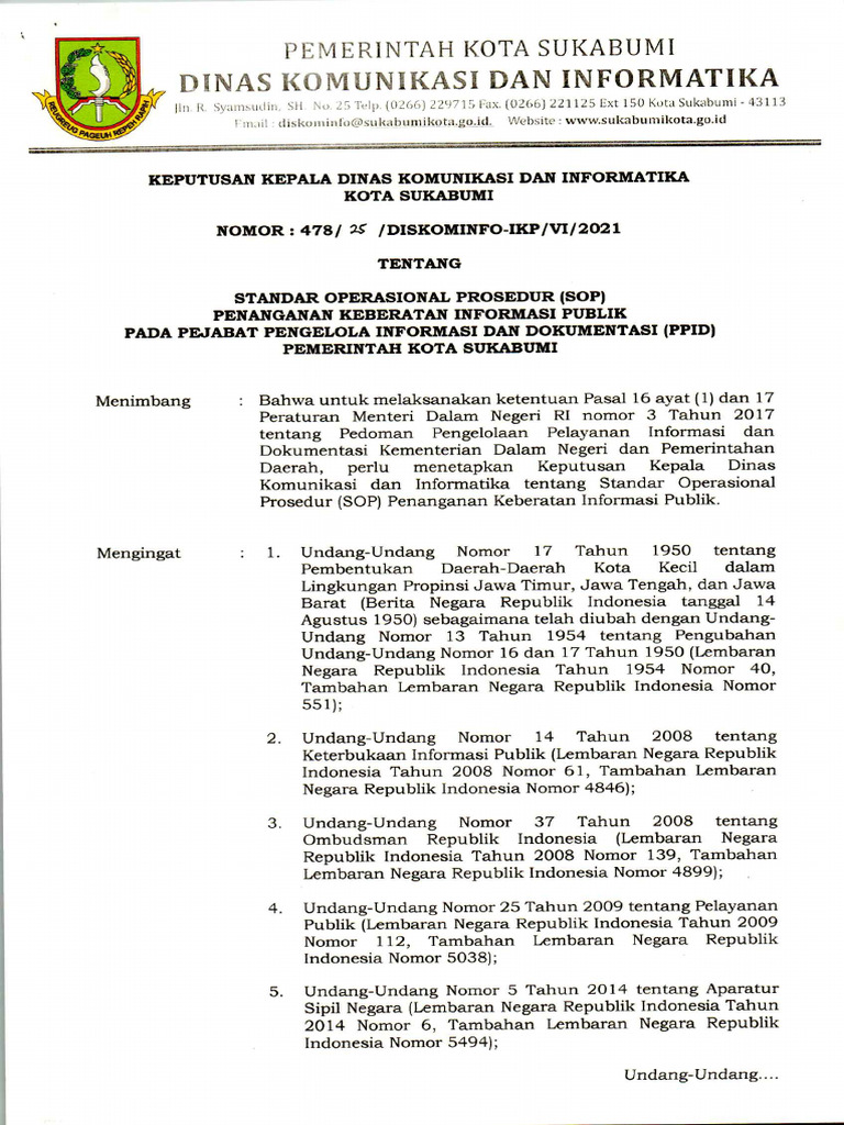 SK Kadis SOP Penanganan Keberatan IP | PDF