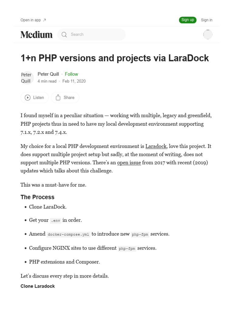 1+n PHP Versions and Projects Via LaraDock - by Peter Quill - Medium | PDF | Php | Computer ...