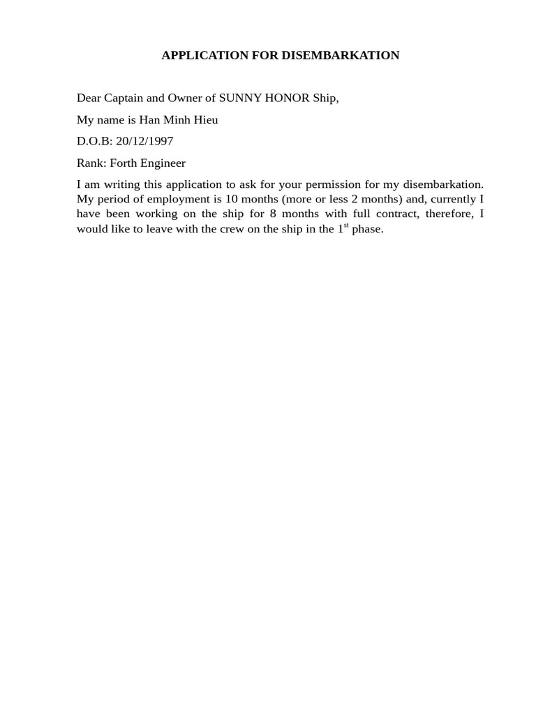 Request for Disembarkation Approval | PDF
