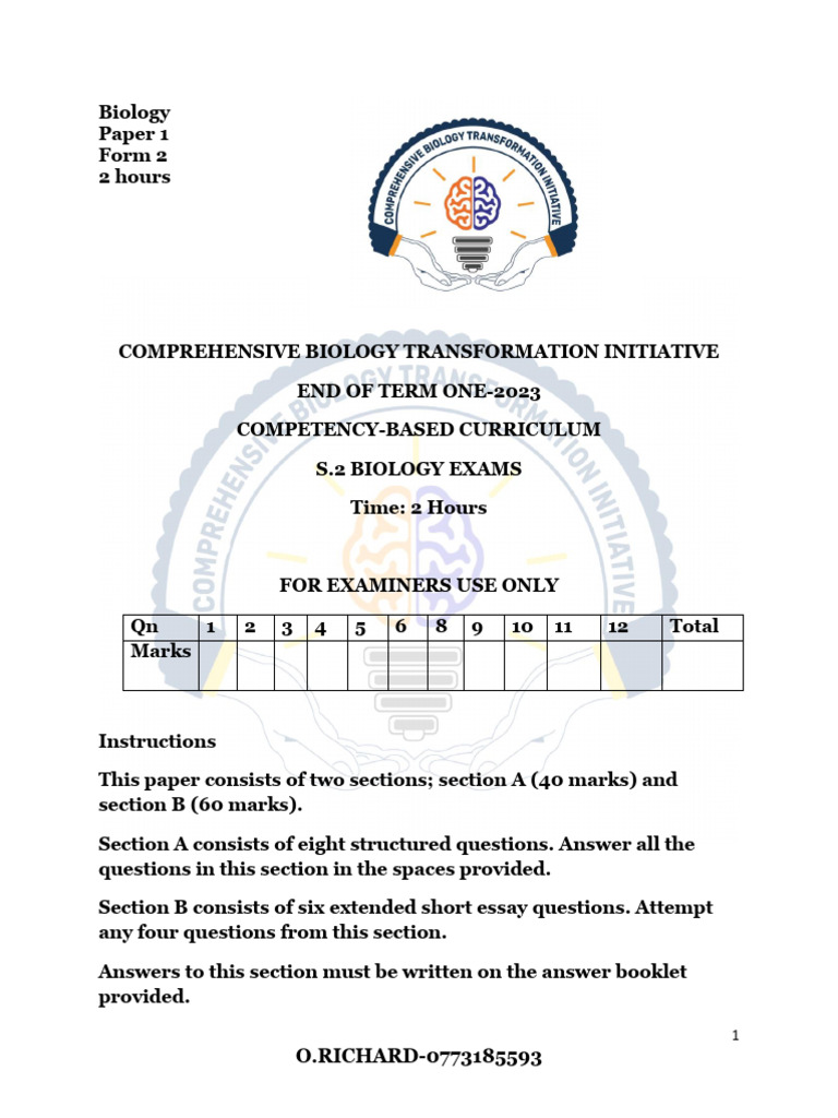 Comprehensive Biology Transformation Initiative End of Term One-2023 ...