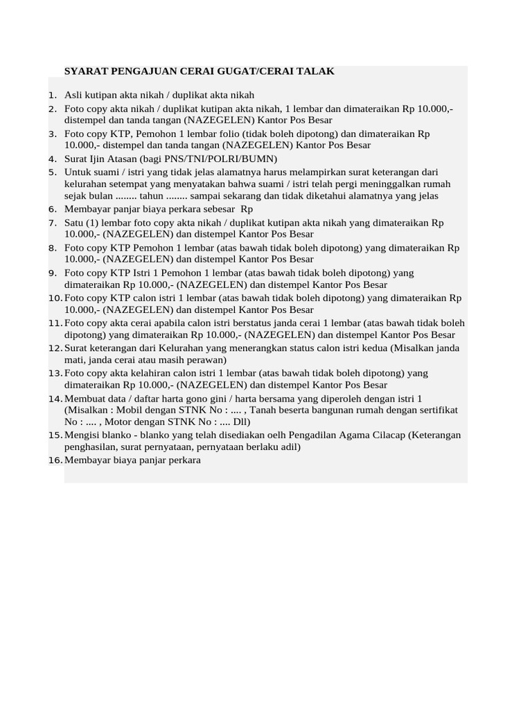 Syarat Pengajuan Cerai Gugat | PDF