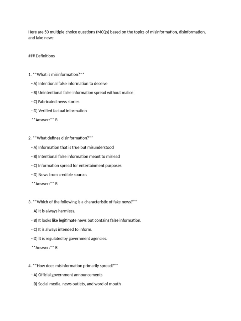 Here Are 50 Multiple Choice Questions On Disinformation, Misinformation ...