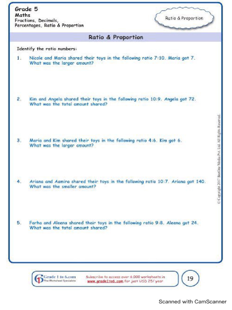 Ratio Word Problems Grade 5 | PDF