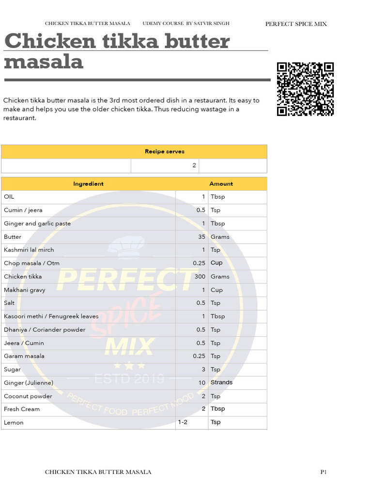 Chicken Tikka Butter Masala | PDF | Ginger | Coriander