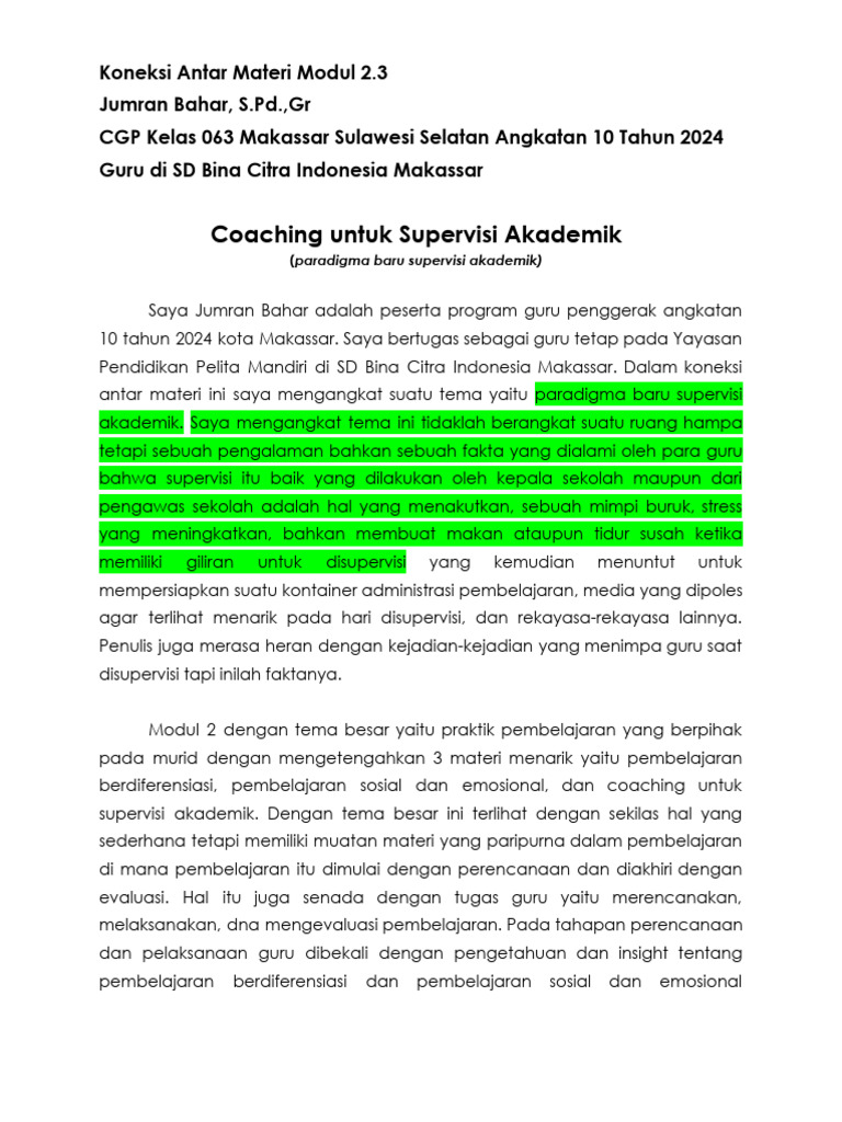Jumran - Koneksi Antar Materi - Modul 2.3 | PDF | Karier & Perkembangan ...