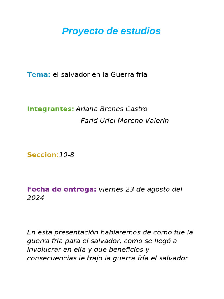 proyecto de estudios | PDF | El Salvador | Unión Soviética