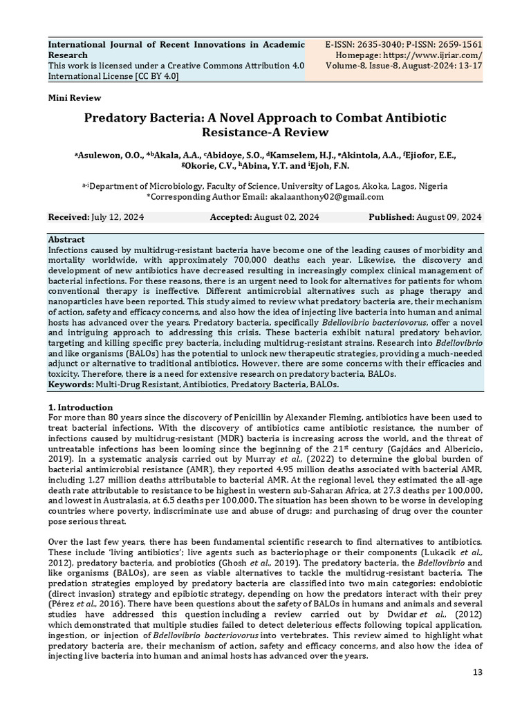Predatory Bacteria: A Novel Approach To Combat Antibiotic Resistance-A ...