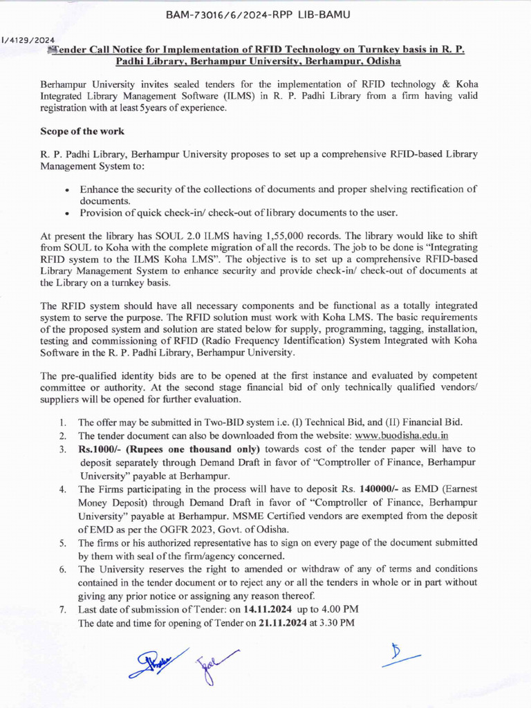 Tender Call Notice For Implementation of RFID Technology | PDF | Radio ...