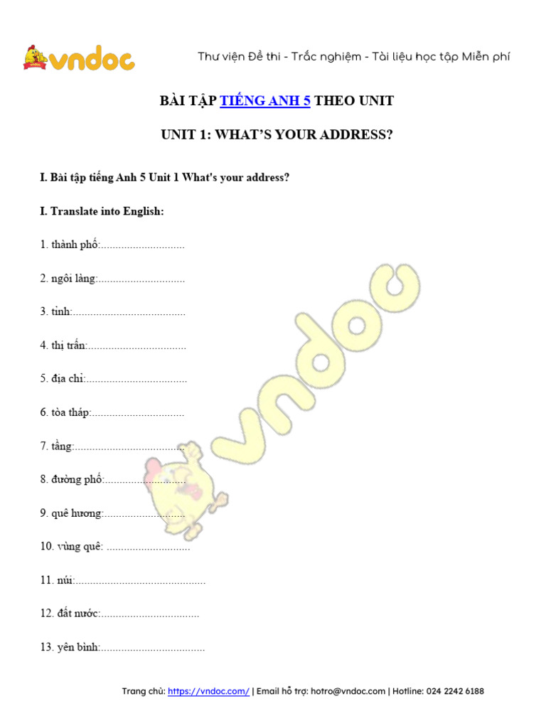 Bai Tap Tieng Anh Lop 5 Chuong Trinh Moi Unit 1 What S Your Address | PDF | Hanoi | Vietnam