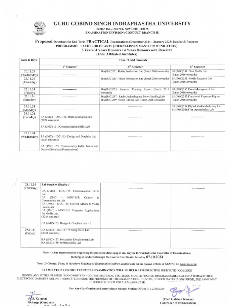 Proposed Datesheet BAJMC | PDF