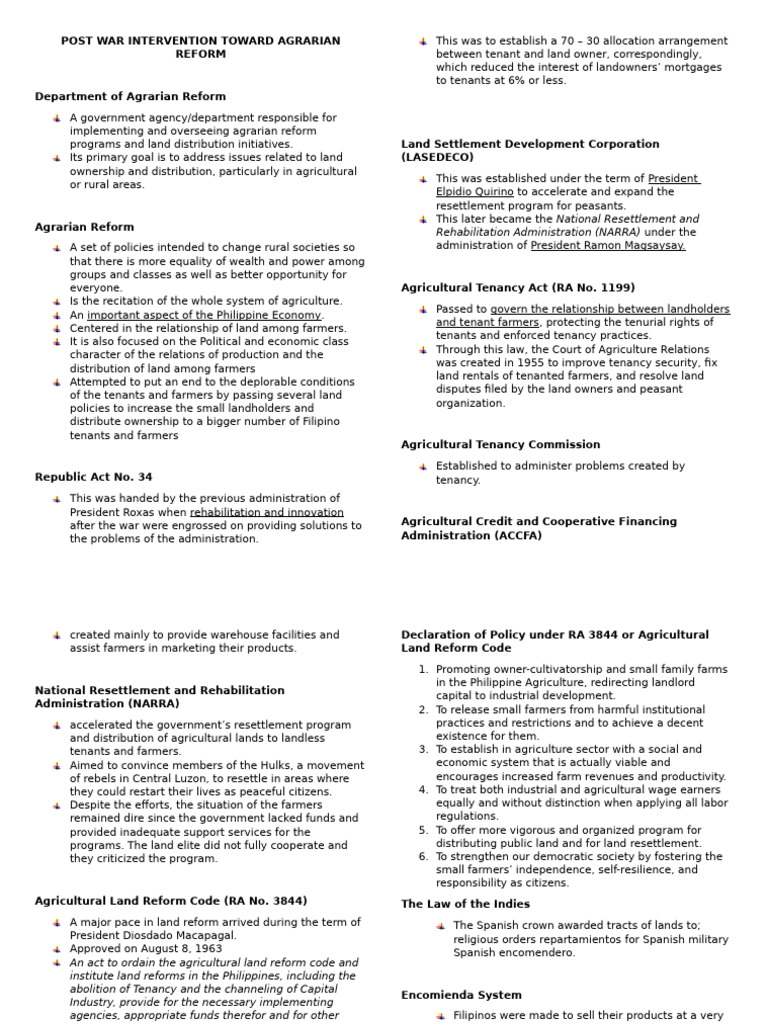 Post War Intervention Toward Agrarian Reform | PDF | Leasehold Estate ...