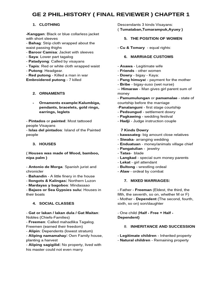 Ge2 Final Reviewer Chap 1 2 | PDF | Philippines