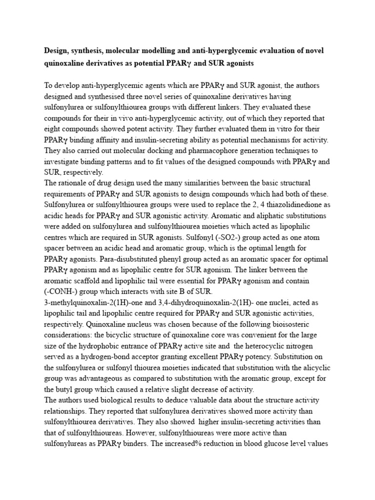 Quinoxaline Derivatives as Anti-Hyperglycemics | PDF | Ligand ...