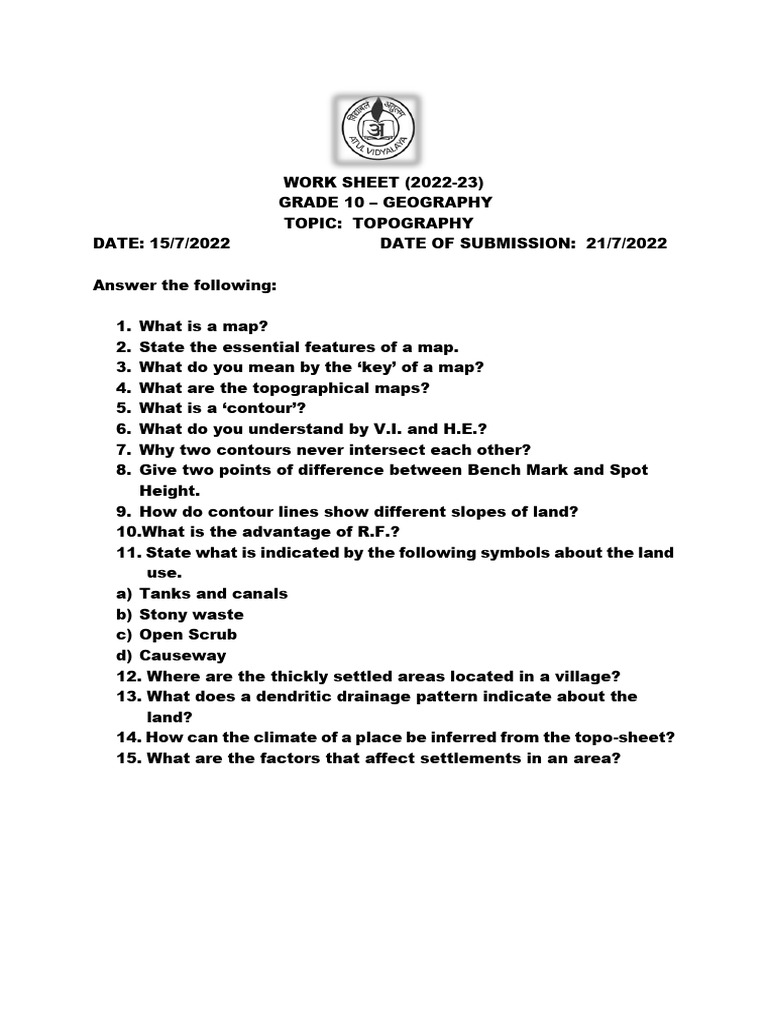 Grade 10 Geography Topography Worksheet | PDF | Travel
