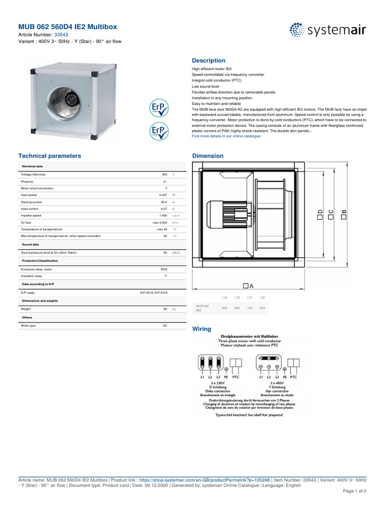 Systemair MUB 062 560D4 IE2 Multibox | PDF | Electric Motor ...