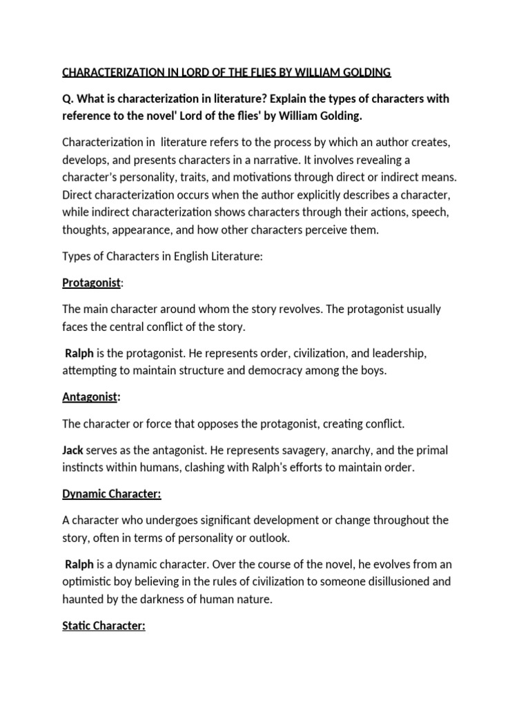 Characterization in Lord of The Flies | PDF