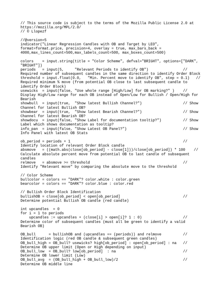 Linear Regression Candles With OB and Target by LEO | PDF | Market ...