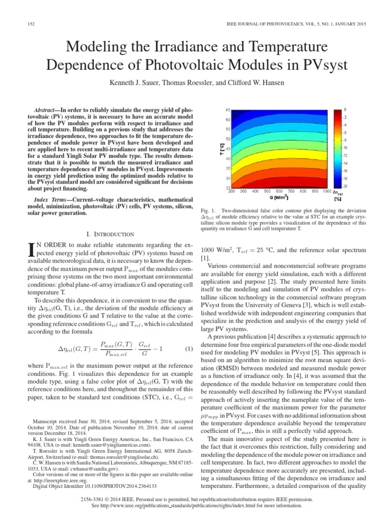 Modeling The Irradiance and Temperature Dependence of Photovoltaic Modules in PVsyst | PDF ...