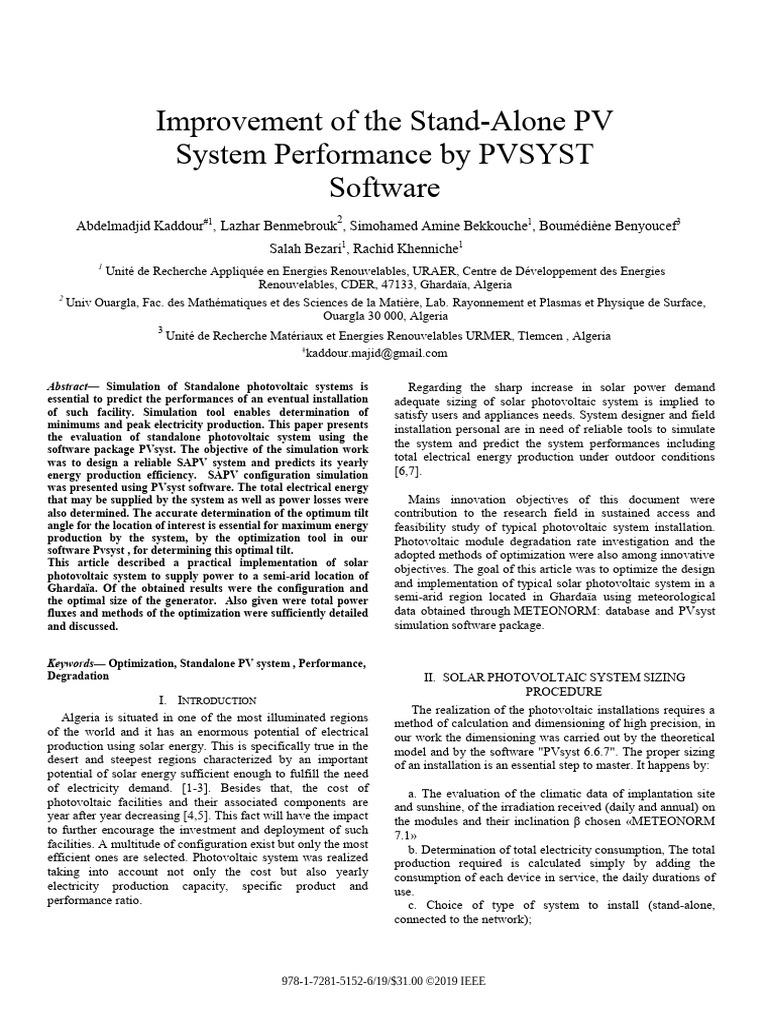 Improvement of The Stand-Alone PV System Performance by PVSYST Software ...